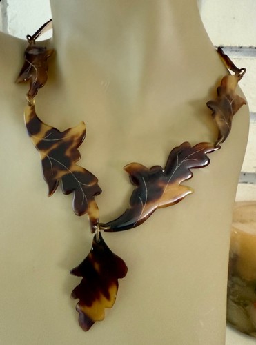 ESTATE VINTAGE FAUX TORTOISE SHELL CELLULOID CARVED LEAF PENDANT ...