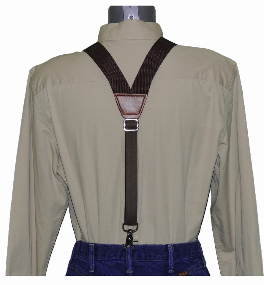 Heavy Duty Brown Nylon Suspenders Scissor Trigger Snaps USA Made | eBay