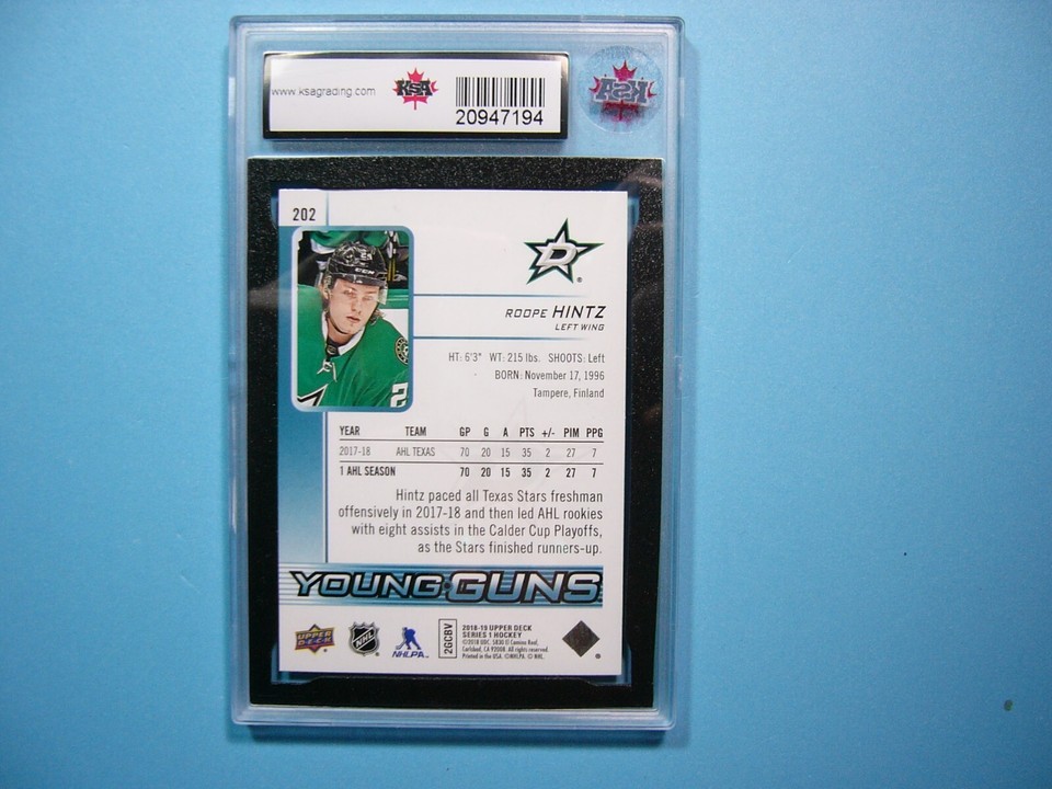 2018/19 UPPER DECK UD YOUNG GUNS CARD #202 ROOPE HINTZ ROOKIE RC KSA 9. ...