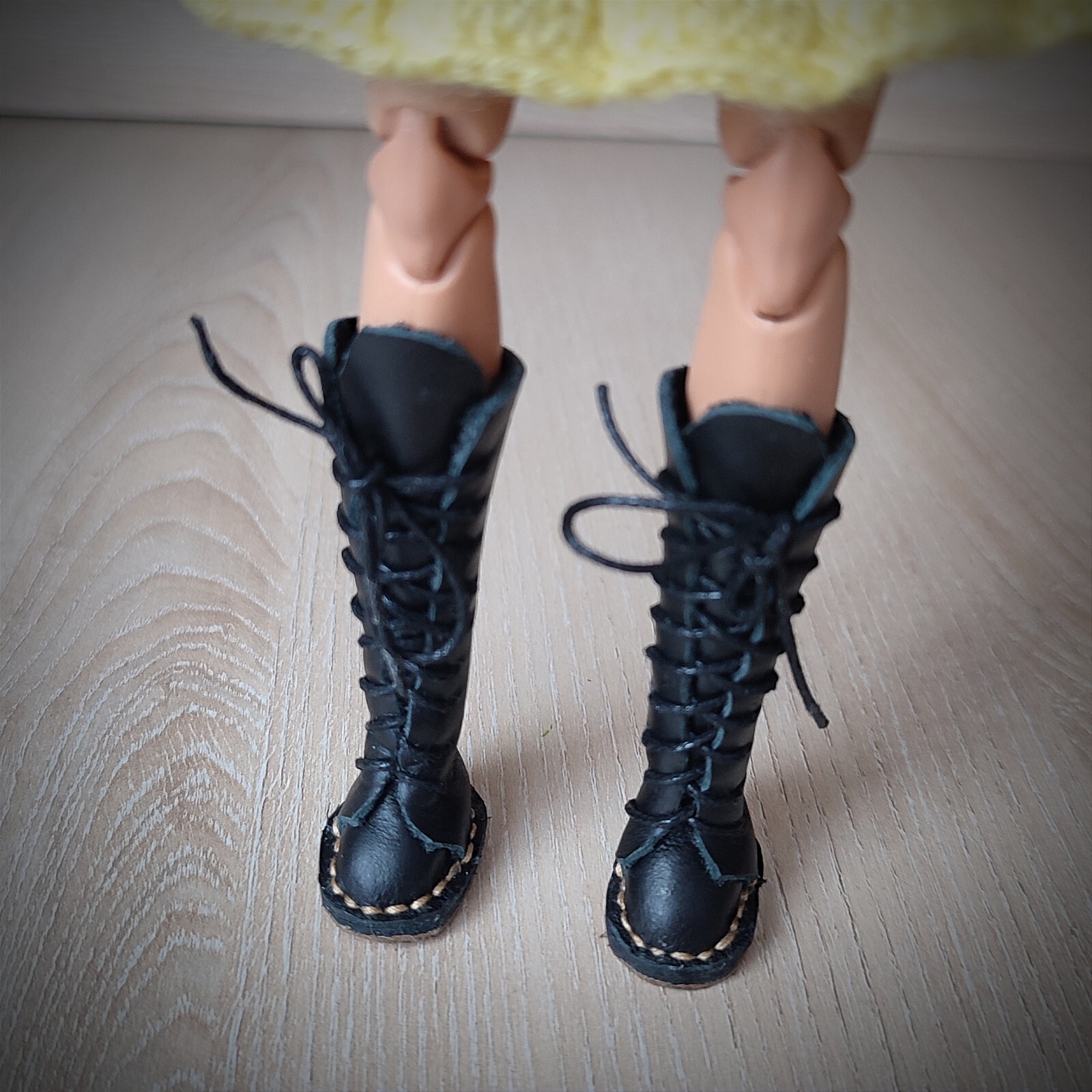 Barbie shoes leather . Barbie black boots handmade. High boots for ...