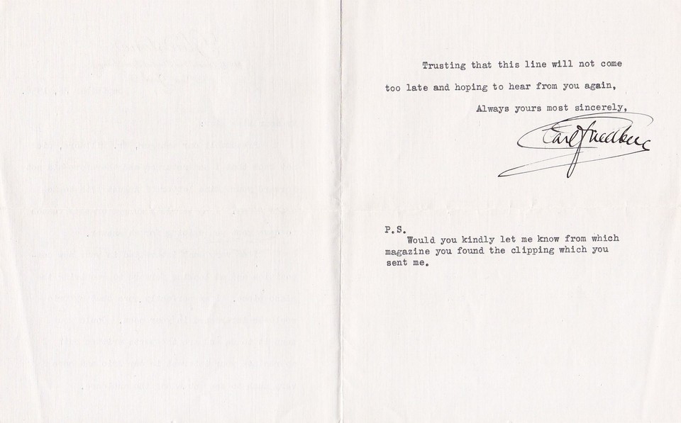 CARL FRIEDBERG Pianist 2 page typed letter signed 1938 - Scarce ...