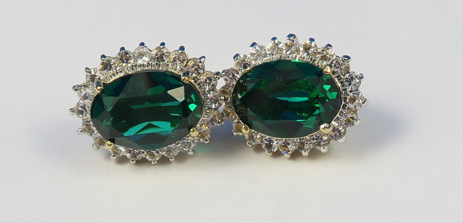 Pair of Vintage Emerald Green Pierced Earrings with C… - Gem