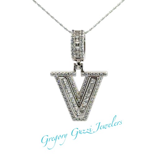 Sterling Silver .925 CZ Letter Pendant V | eBay