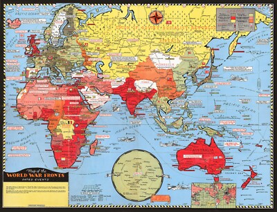 Historic Pictorial Map World War Fronts Dated Events WWII Military Wall ...