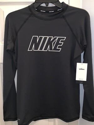NWT Nike Swim Dri-FIT Hydroguard Logo Women's Medium Black L/S Swim ...