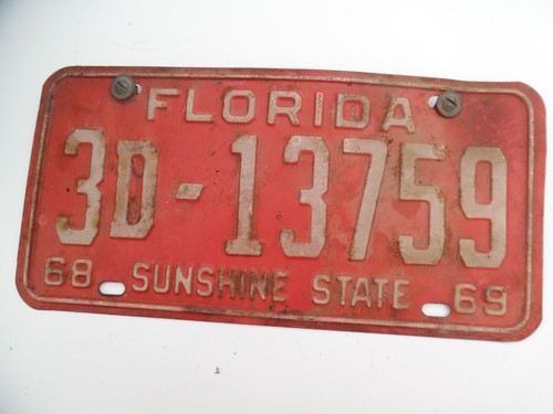 Vintage 1968 1969 Florida License Plate Red #3D-13759 | eBay