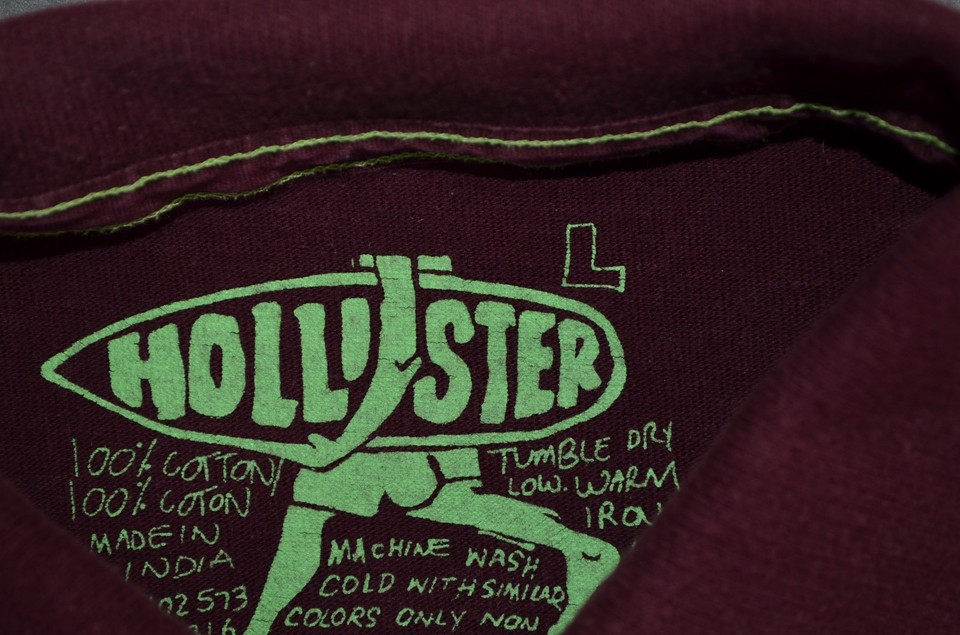 Hollister Mens Large Long Sleeve Polo Rugby Shirt Logo Burgundy Thick ...