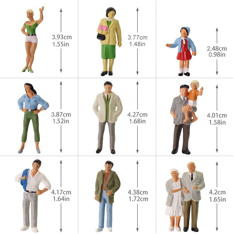 60pcs Model Trains O Scale Painted Figures 1:43 Scale Standing People ...