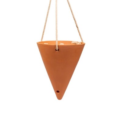 Handmade Terracotta Clay Hanging Planter Pot with Rope Conical Indoor ...
