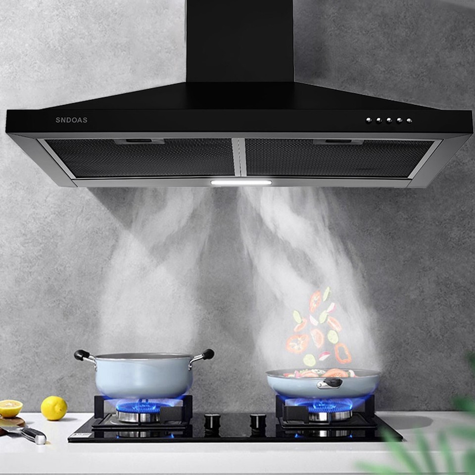 30 INCH Wall Mount Range Hood Vents Kitchen Stove Fan w/LED Black ...