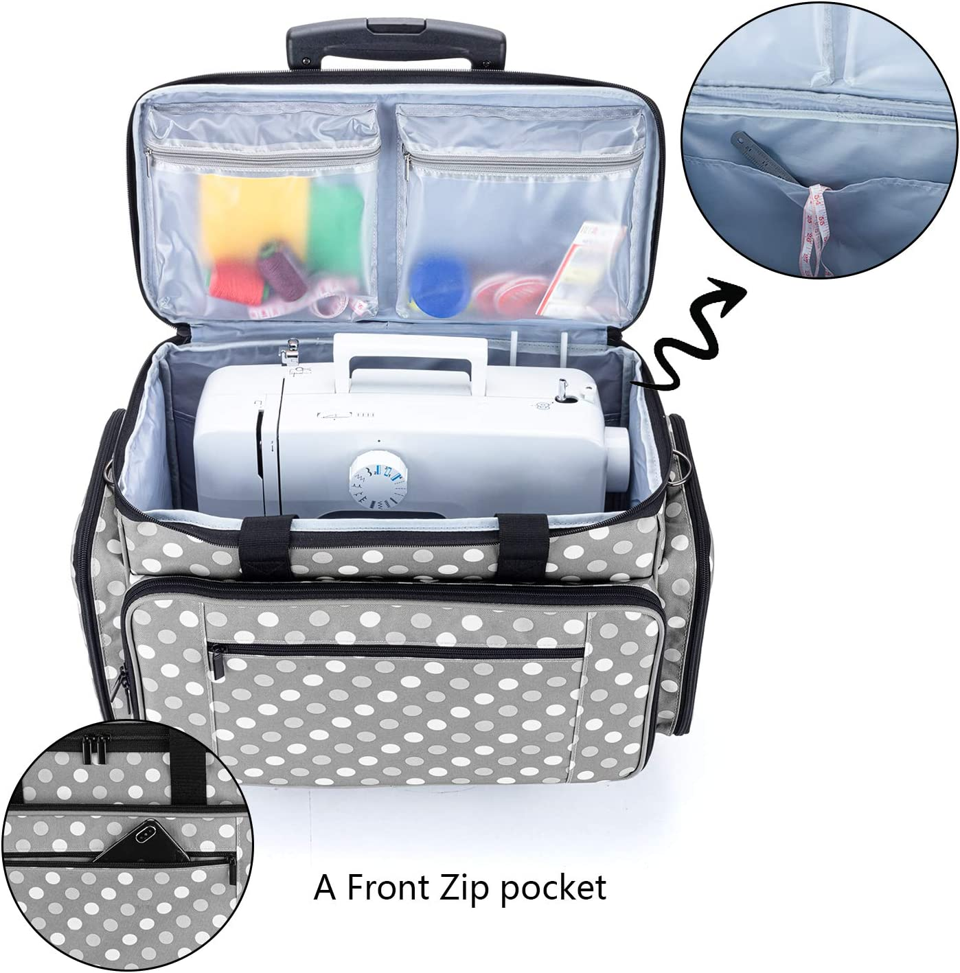 Sewing Machine Case with Detachable Dolly, Rolling Sewing Machine Tote ...