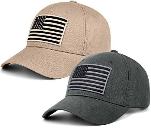 2 Pack American Flag Baseball Cap for Men Women,Low One Size Grey＆khaki ...