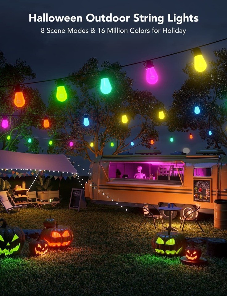 GOVEE H7020 IP65 Waterproof RGBIC S14 Bulb String Lights 48ft (15m) 10 ...