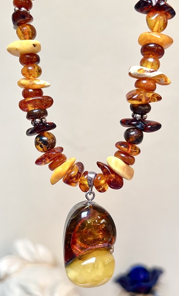 BEAUTIFUL Sterling Silver Ornate Deep Golden & Mutton Fat Amber Bead ...