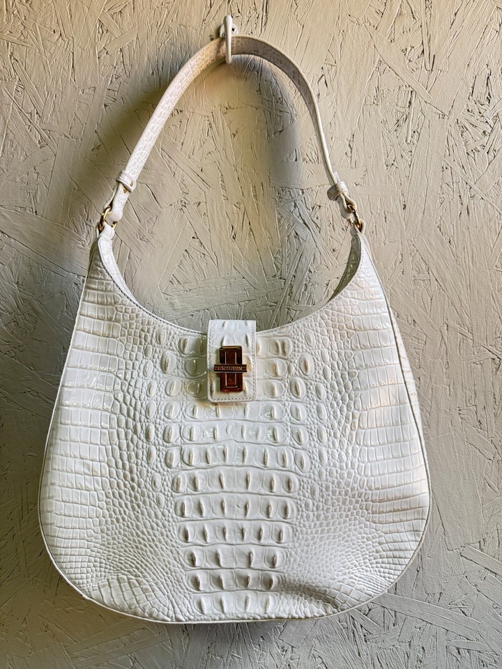 BRAHMIN Fallon Melbourne croc embossed leather shoulder bag -Sea Salt ...