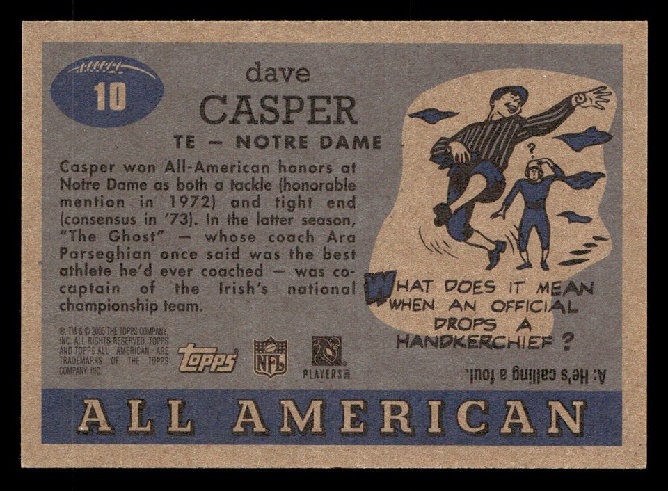 Dave Casper 2005 Topps All American Card #10 Notre Dame Fighting Irish ...