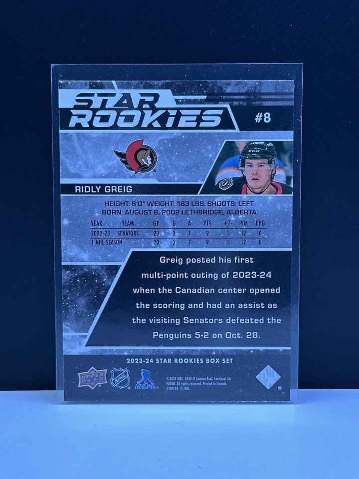Ridley Greig #8 2023-24 Star Rookies Senators Rookie Card RC | eBay