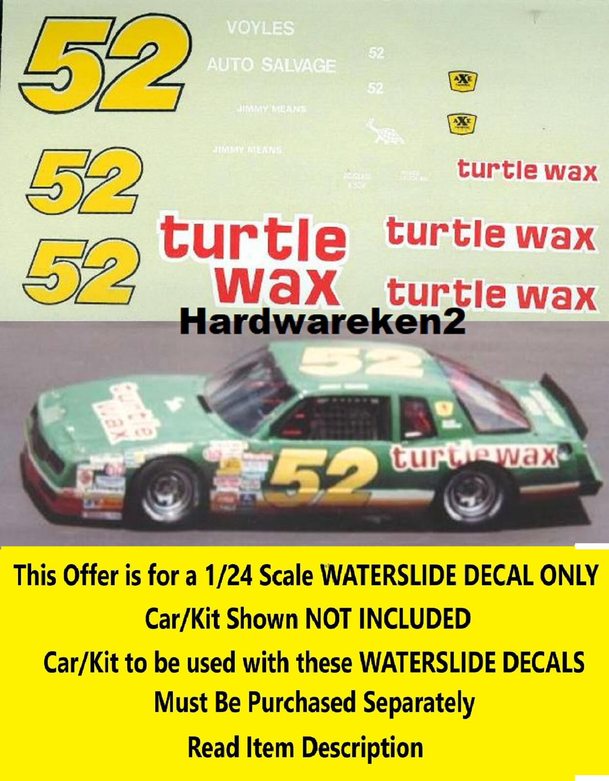 NASCAR DECAL #52 TURTLE WAX 1987 MONTE CARLO / GRAND PRIX JIMMY MEANS 1 ...