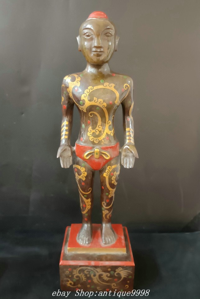 15'' Han Dynasty Natural Hetian Jade Gold Painting Acupuncture People ...