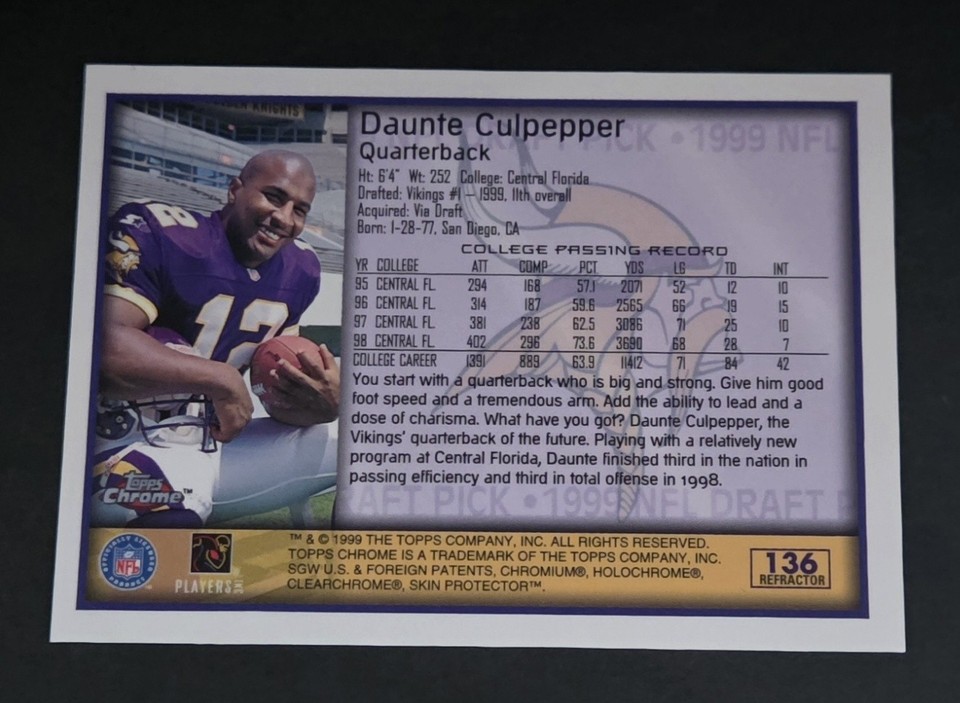 1999 Topps Chrome Football Refractor RC Daunte Culpepper #136 | eBay