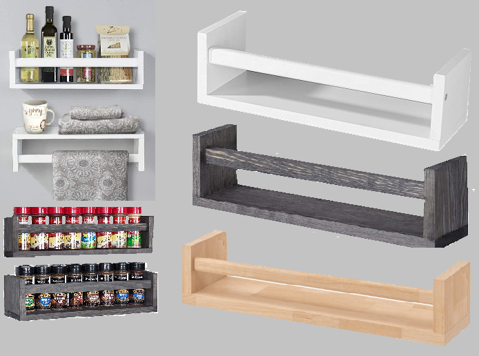 Wooden Spice Jar Rack Wall Mounted Float Shelves Book Case Display ...