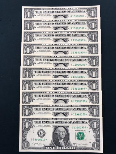 (10) UNCIRCULATED *STAR* NOTES - 2017A $1 (ONE DOLLAR) SEQUENTIAL FANCY ...