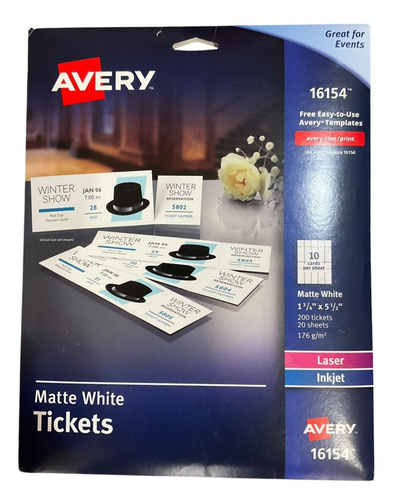 Avery Printable Tickets with Tear-Away Stubs #16154 8-1/2 x 11 Matte ...