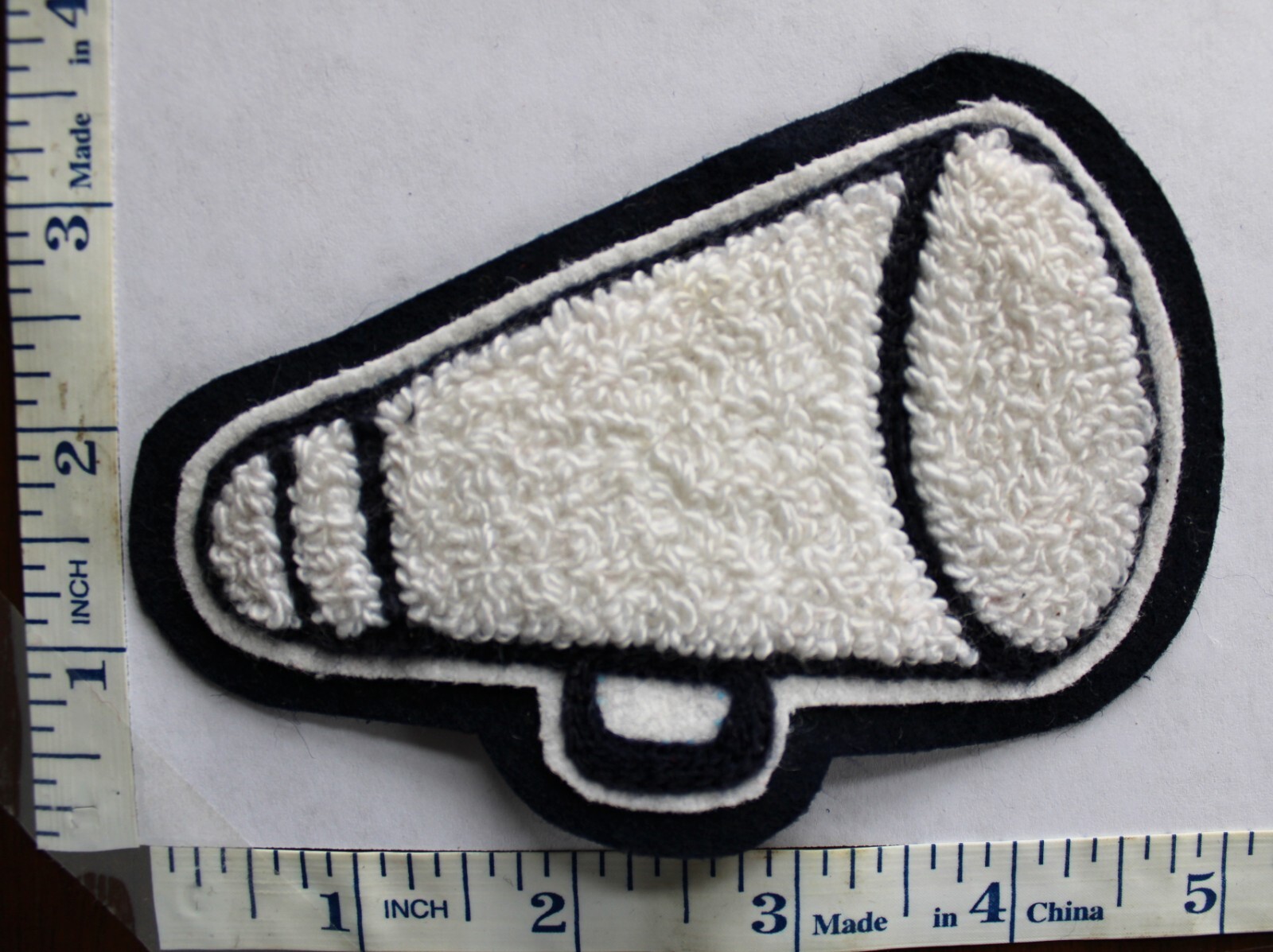 NEW OS Chenille Dark Navy White CHEER MEGAPHONE 4" x 5" Old School ...