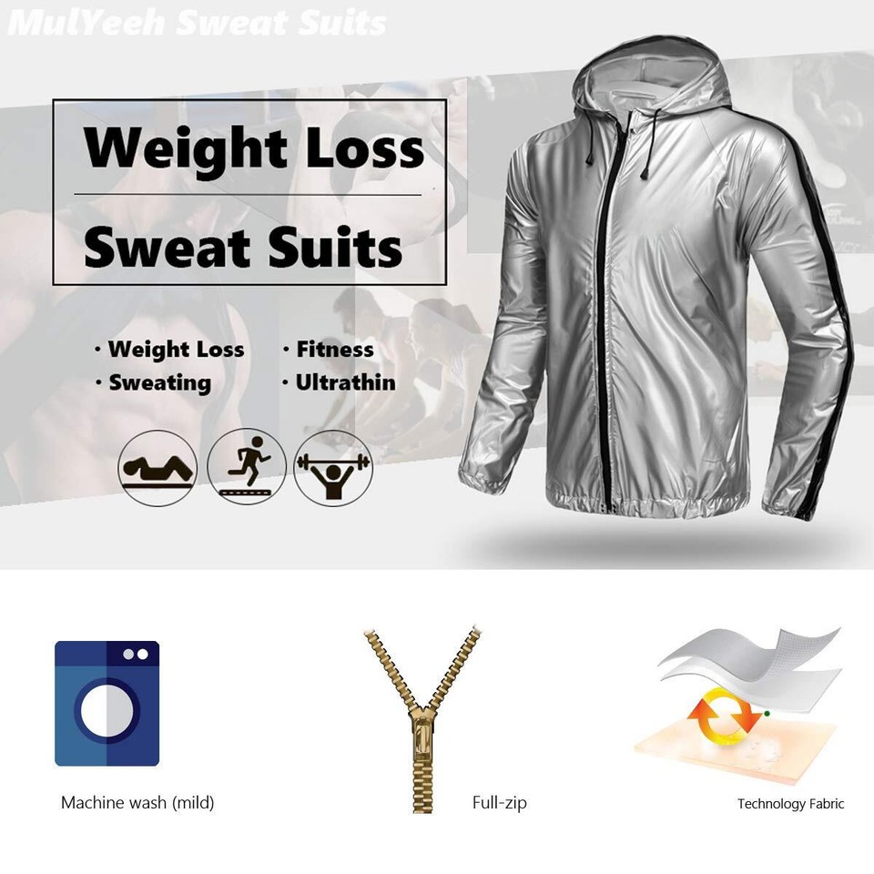 Weight Loss Sweat Suit Heavy Duty Full-Zip Sauna Suit Fitness Exercise ...