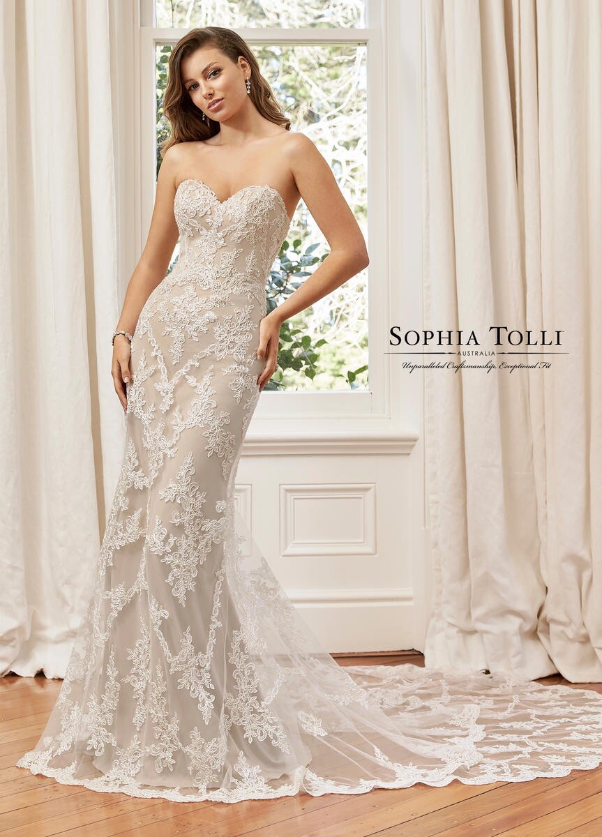Sophia Tolli Strappy Lace Wedding Dress A line lace wedding dress online