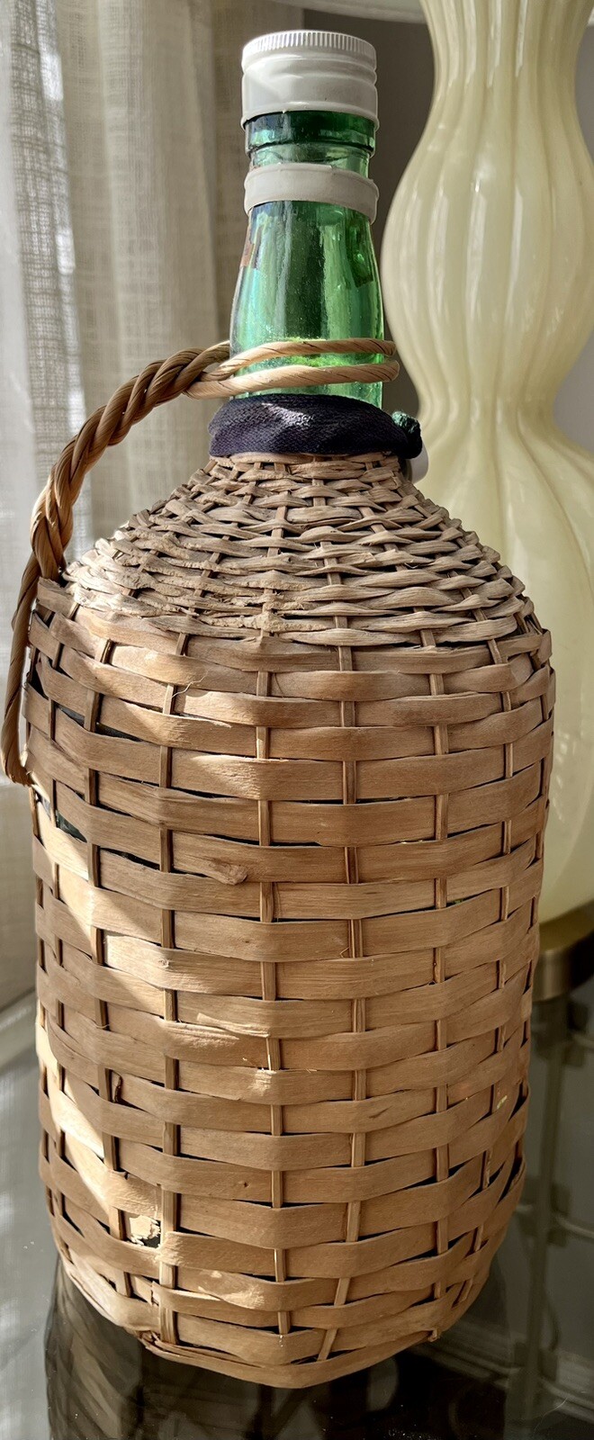 Vintage Wicker Wrapped Green Bottle Demijohn Bacardi 14” | eBay