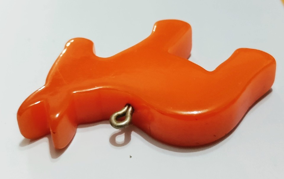 Vintage Orange Bakelite Donkey Pendant Simichrome Tested | eBay