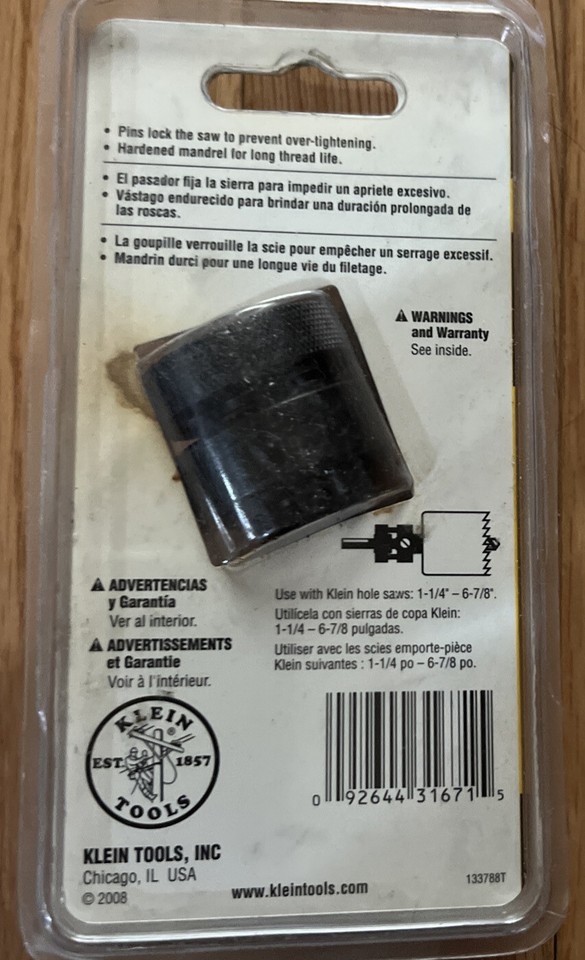 Klein Tools 7/16'' Hole Saw Arbor w Pins model 31670-SEN 118 New | eBay