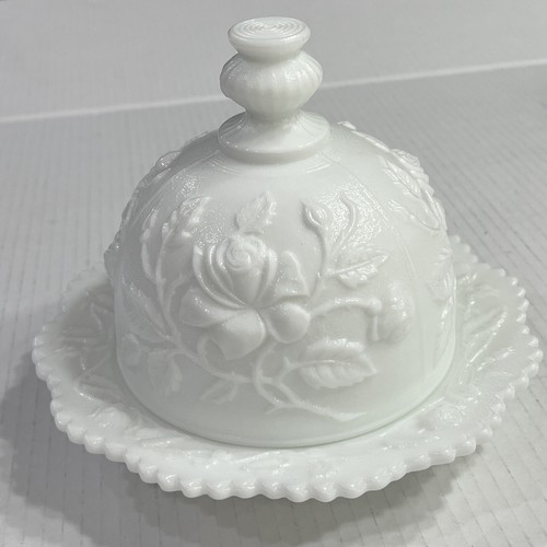 Vintage Imperial Glass IG White Rose Milk Glass Round Covered Dish ...