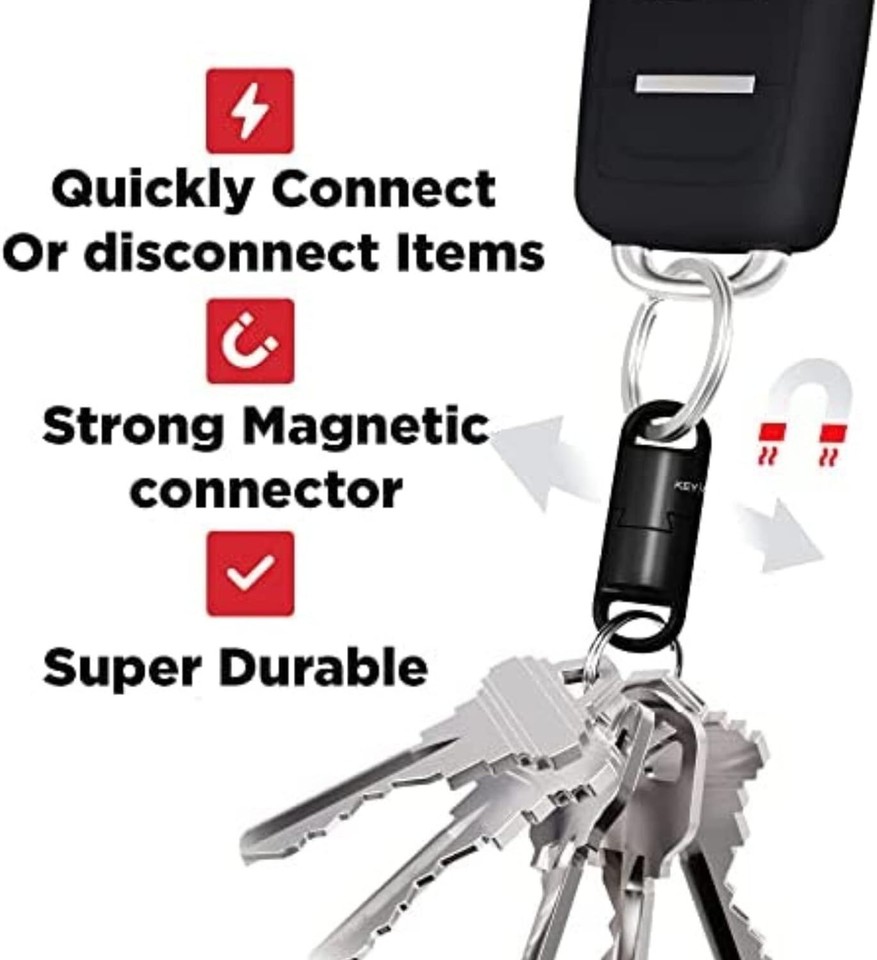 KeySmart MagConnect Pro Locking Magnetic Keyring Quick Connect Black ...