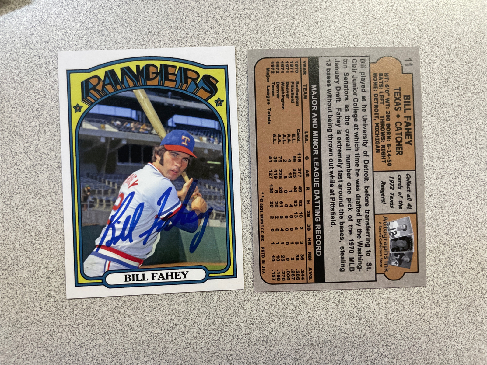 TX11A Bill Fahey Autographed Custom 1972 Card Texas Rangers | eBay