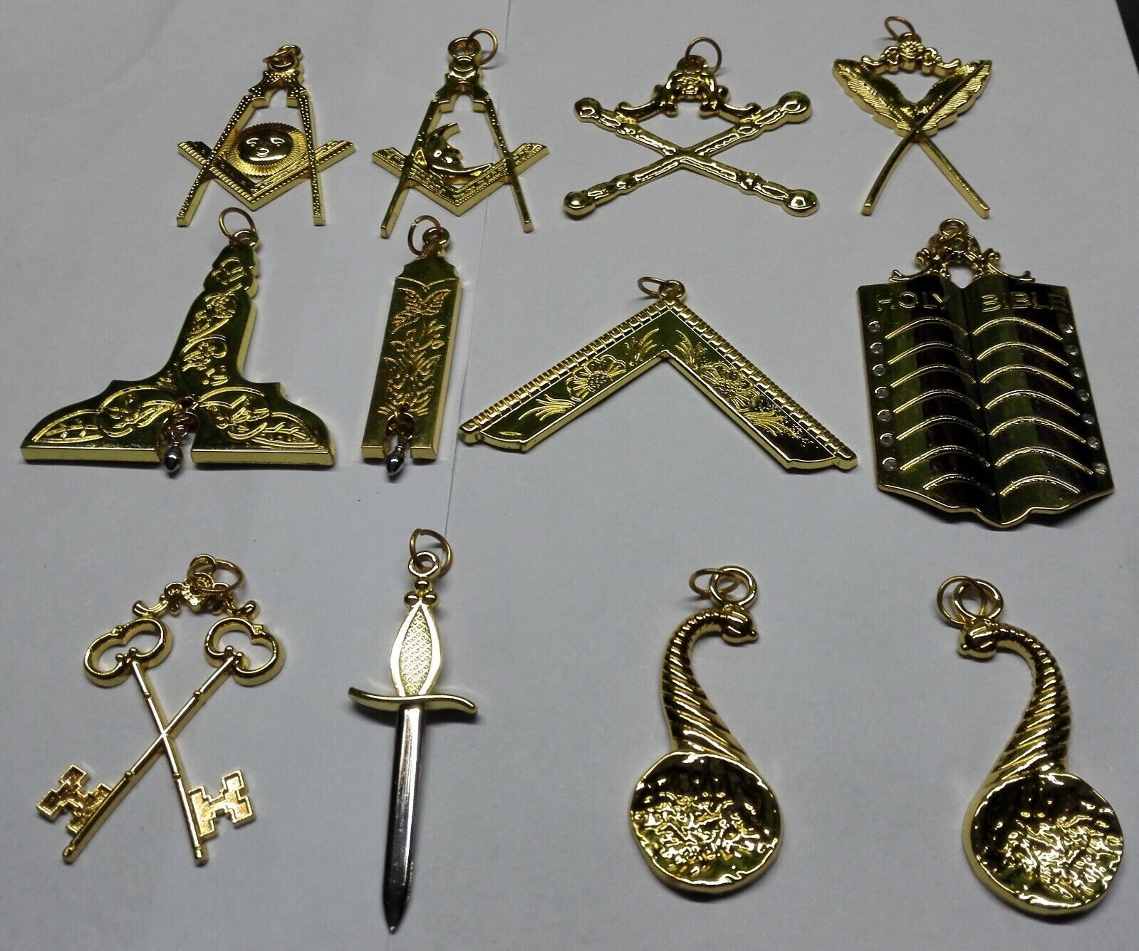 MASONIC BLUE LODGE OFFICERS GOLDEN 12 CHAIN COLLARS with JEWELS ON ...