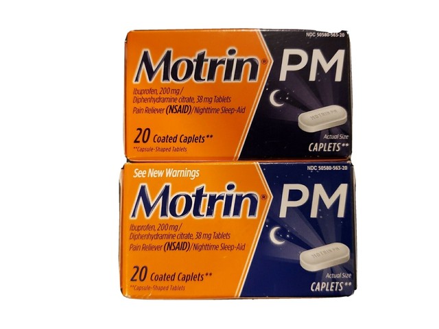Motrin PM Coated Caplets - 20 ct, 200mg Exp 12/2021, Lot of 2 Boxes, 40 ...