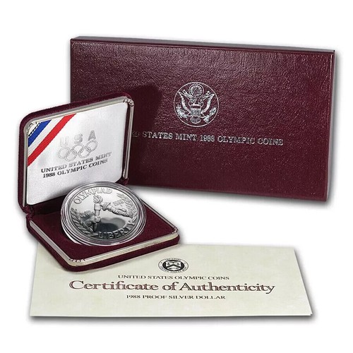 US Mint 1988-S Olympic Commemorative Proof Silver Dollar with Box and ...