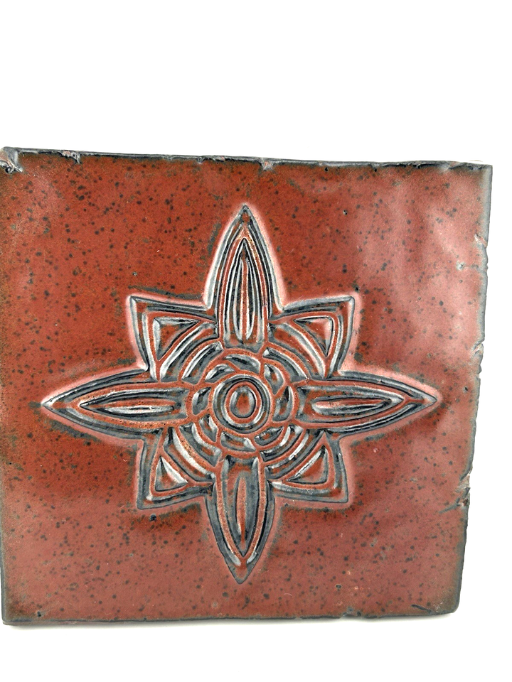 VTG Red Clay Studio Art Tile Star Floral Design | eBay