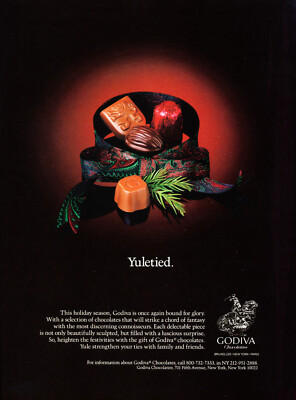 GODIVA CHOCOLATE AD #04 MAGAZINE promo AD 1989 "YULETIED" VINTAGE | eBay