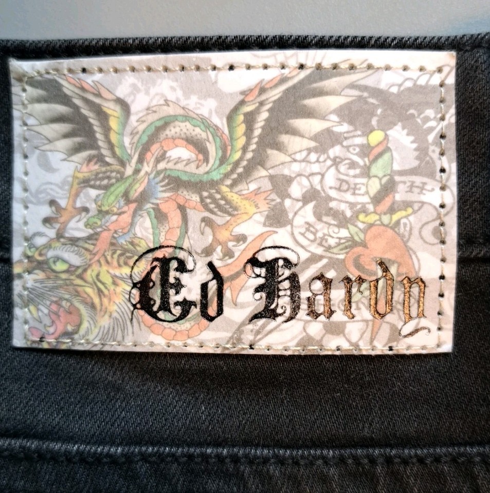 Ed Hardy Tiger Embroidered Jeans Women's Sz 34 Black Bootcut Mid Rise ...