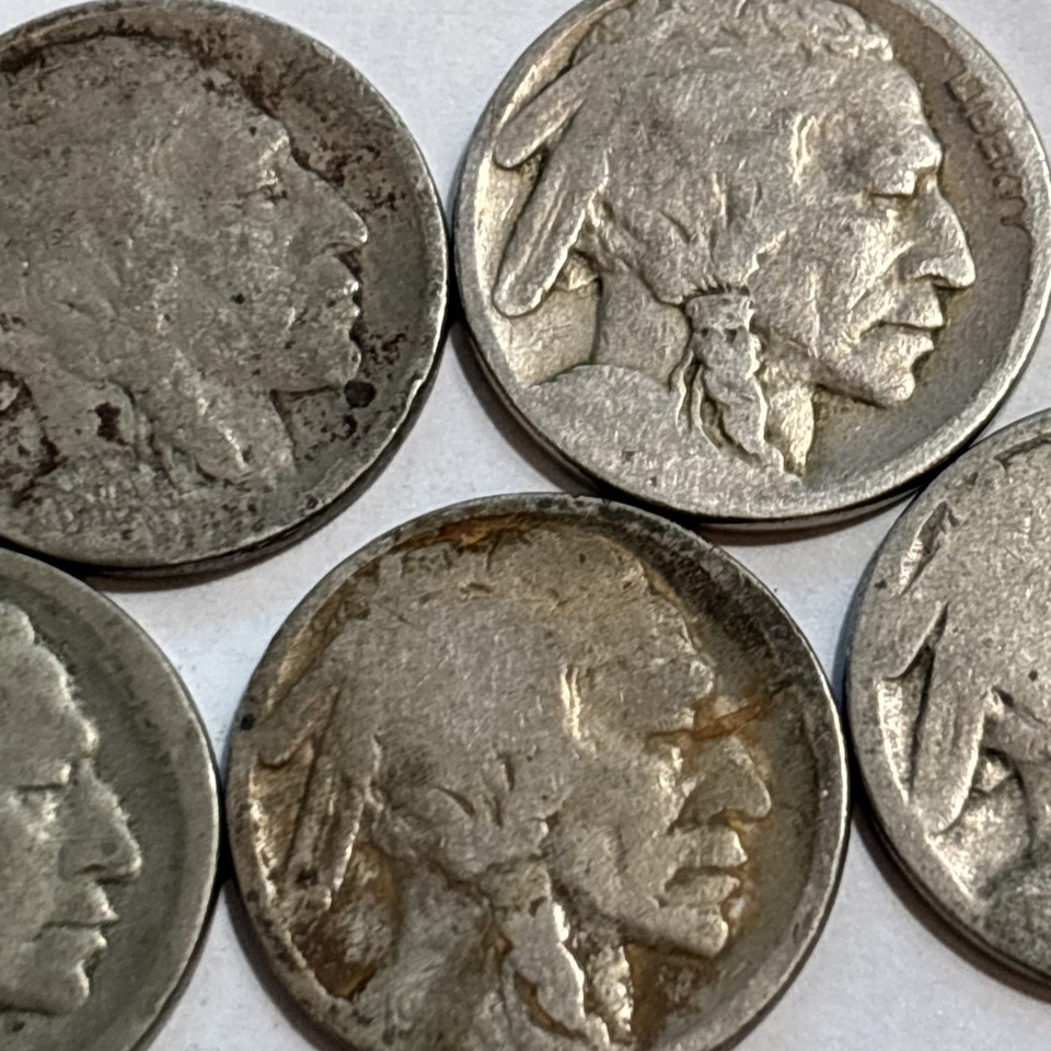 Vintage Buffalo Indian Head Nickels, LOT OF 5 COINS, DATES UNREADABLE ...