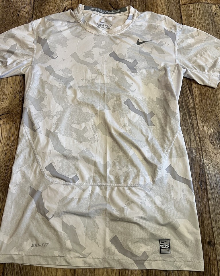 Nike Pro Combat Compression Shirt XXL Dri Fit White Gray Camo Short ...