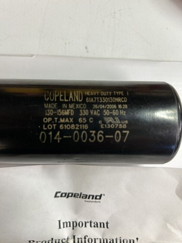 Copeland Start Capacitor Type 1 Heavy Duty 130-156 Mfd 330 Vac 014-0036 ...