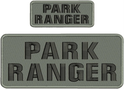 PARK RANGER EMBROIDERY PATCH 4X10 AND 2X5 VELCR@ ON BACK BLACK ON GRAY ...