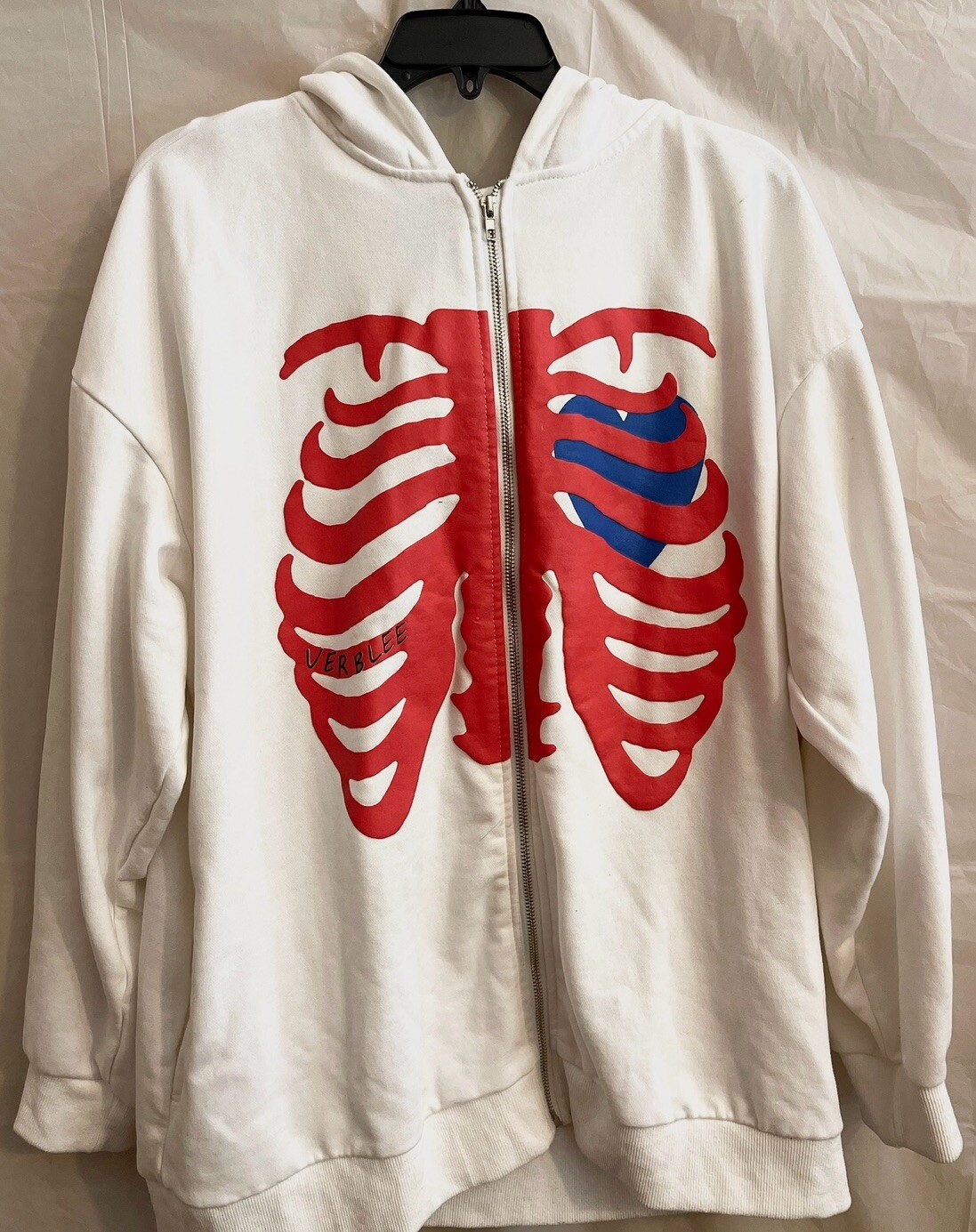 Verblee Hoodie Mens Large Sweatshirt Oversized Chest Skeleton Light ...