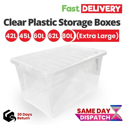 Plastic Storage Boxes with Lids Large Clear Containers Stackable Box ...