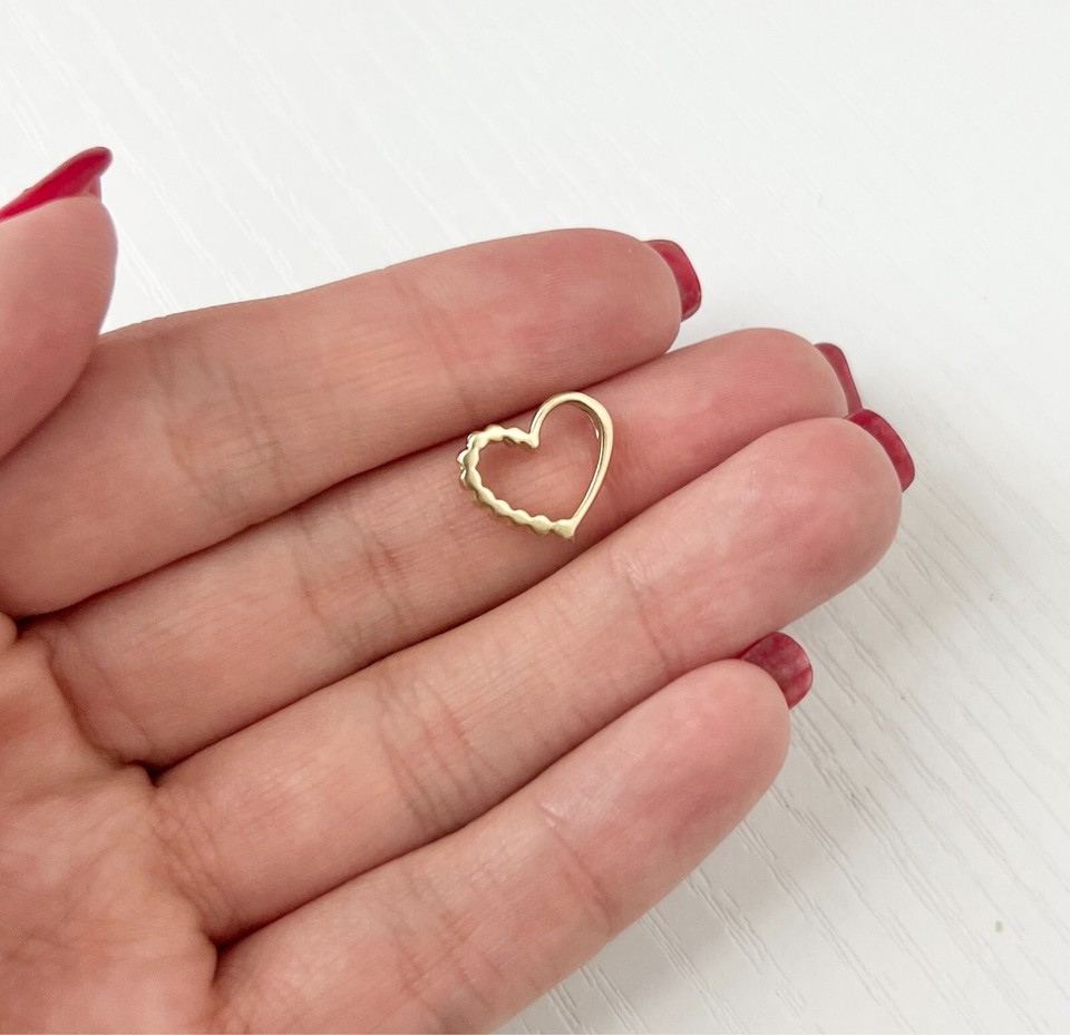 10K Yellow Gold Small Open Heart Shape Round Natural Diamond Charm ...