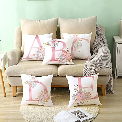 Throw Pillow Covers Alphabet Decorative Pillow Cases ABC Letter Flowers ...